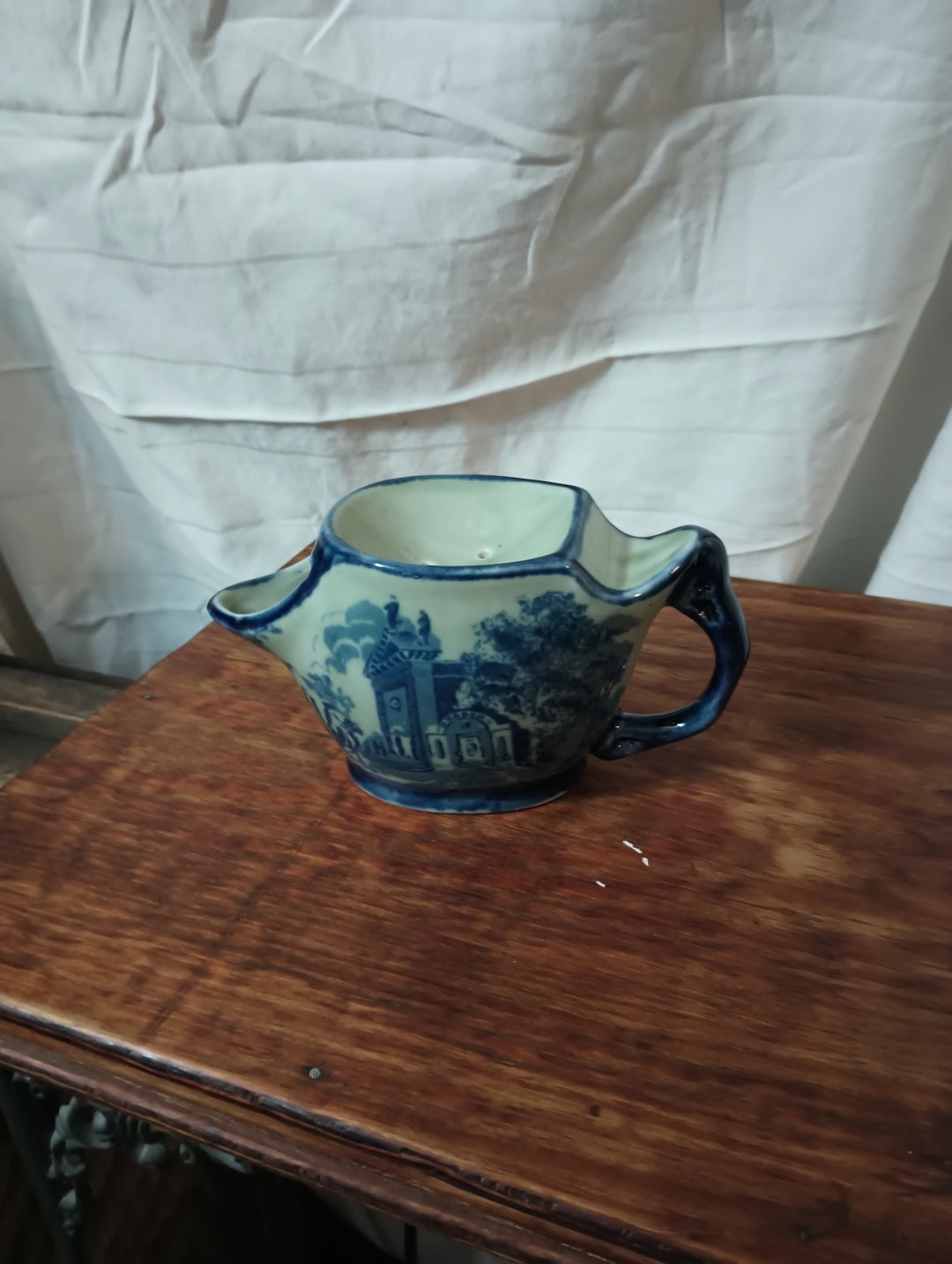 Vintage Victoria Ironstone Shaving Cup, Flow Blue Transferware. Rural ...