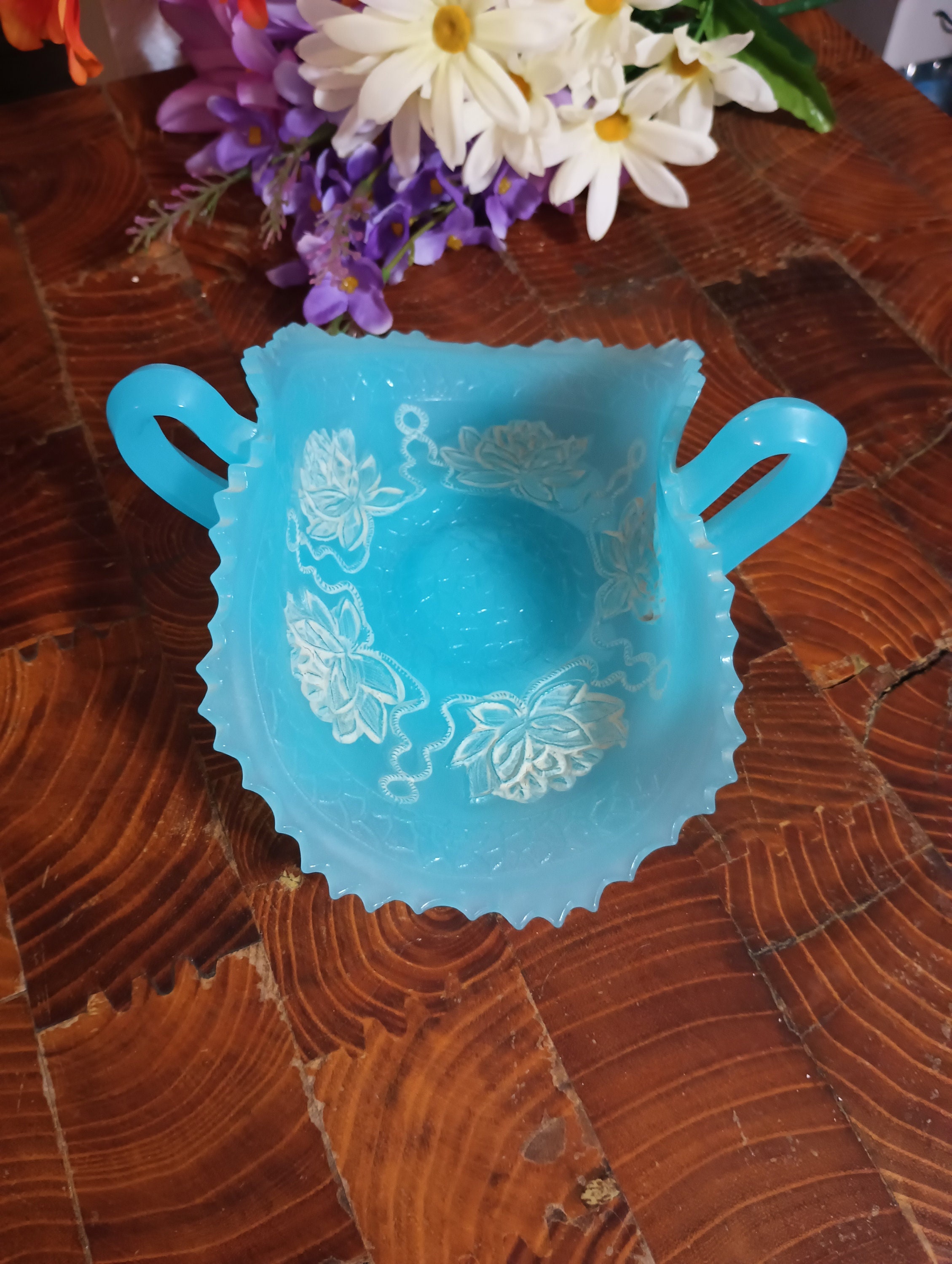 1910 Antique Fenton Blue Opaline/milk Glass Fluted Double - Etsy