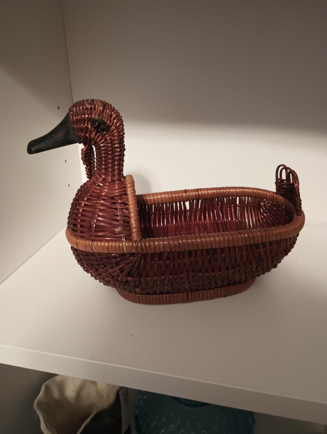 Vintage Woven Wicker Duck Basket With Wooden Bill / Beak - Etsy