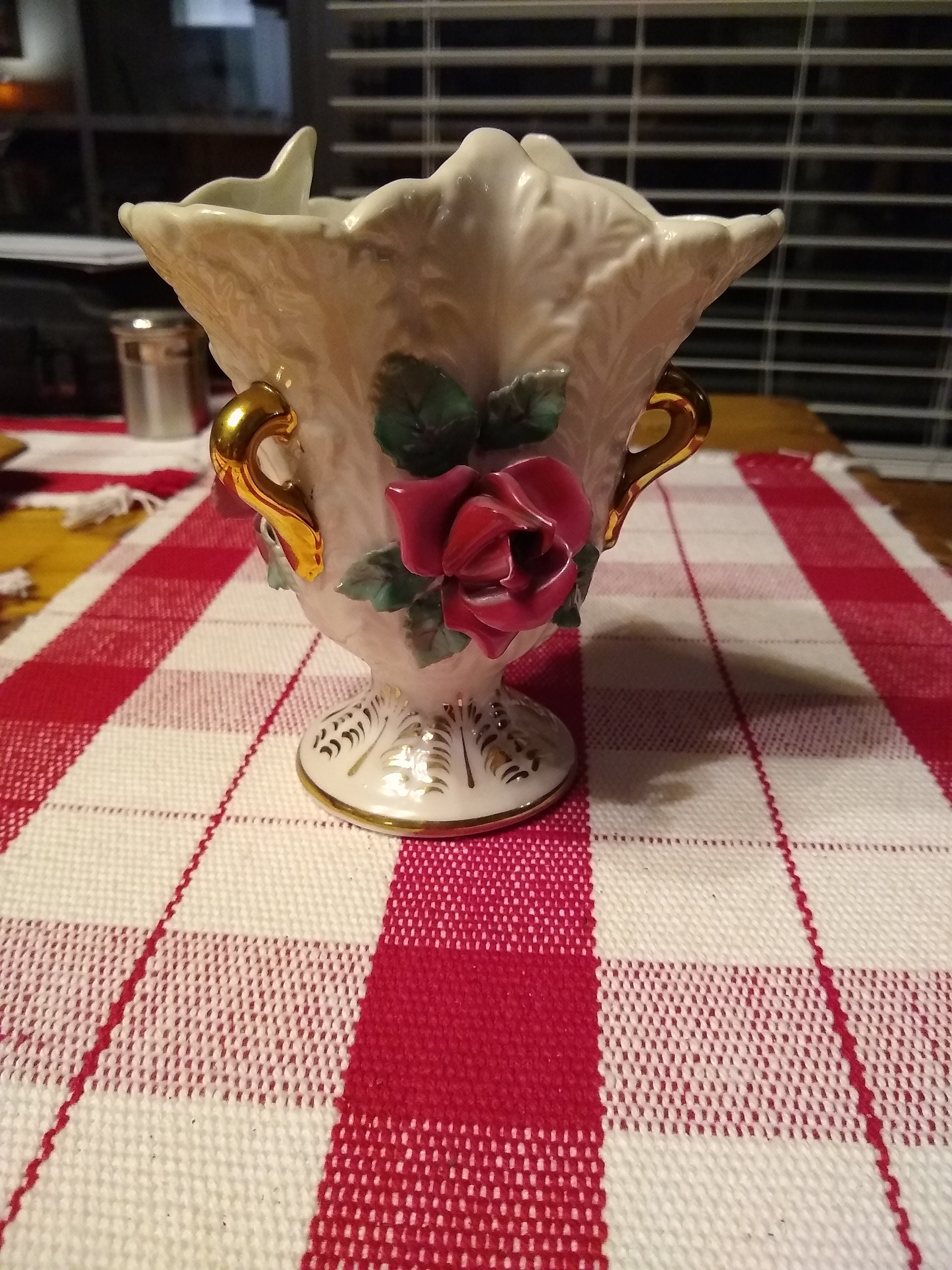 Vintage Lefton China Flower Vase With 3D Roses and Gold - Etsy