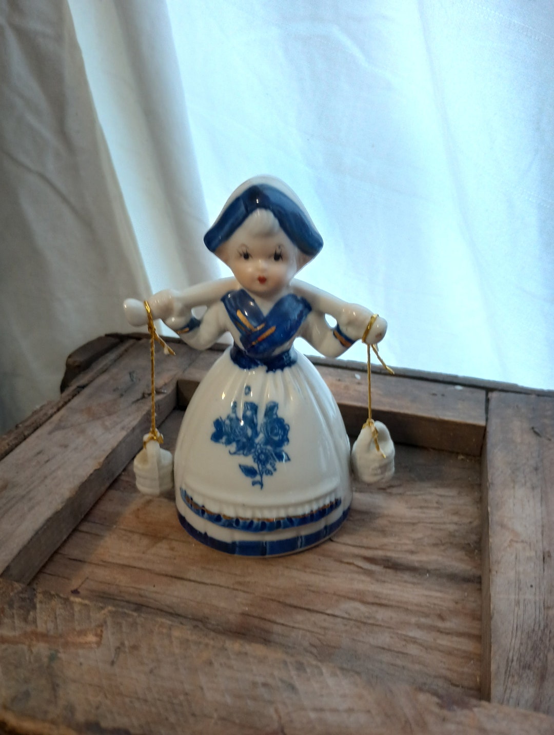 Vintage Porcelain Dutch Girl Blue and White Bell Buckets Are Clappers ...