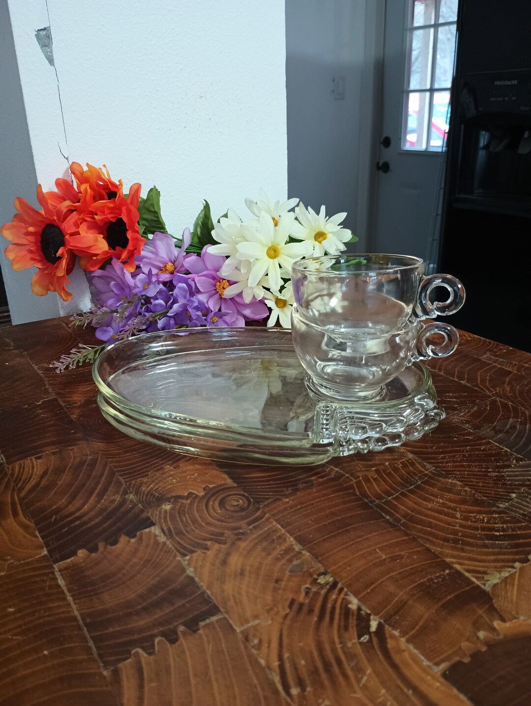 1930's Federal Columbia Pattern Glass Cup and Snack Plate Set - 2 Sets ...