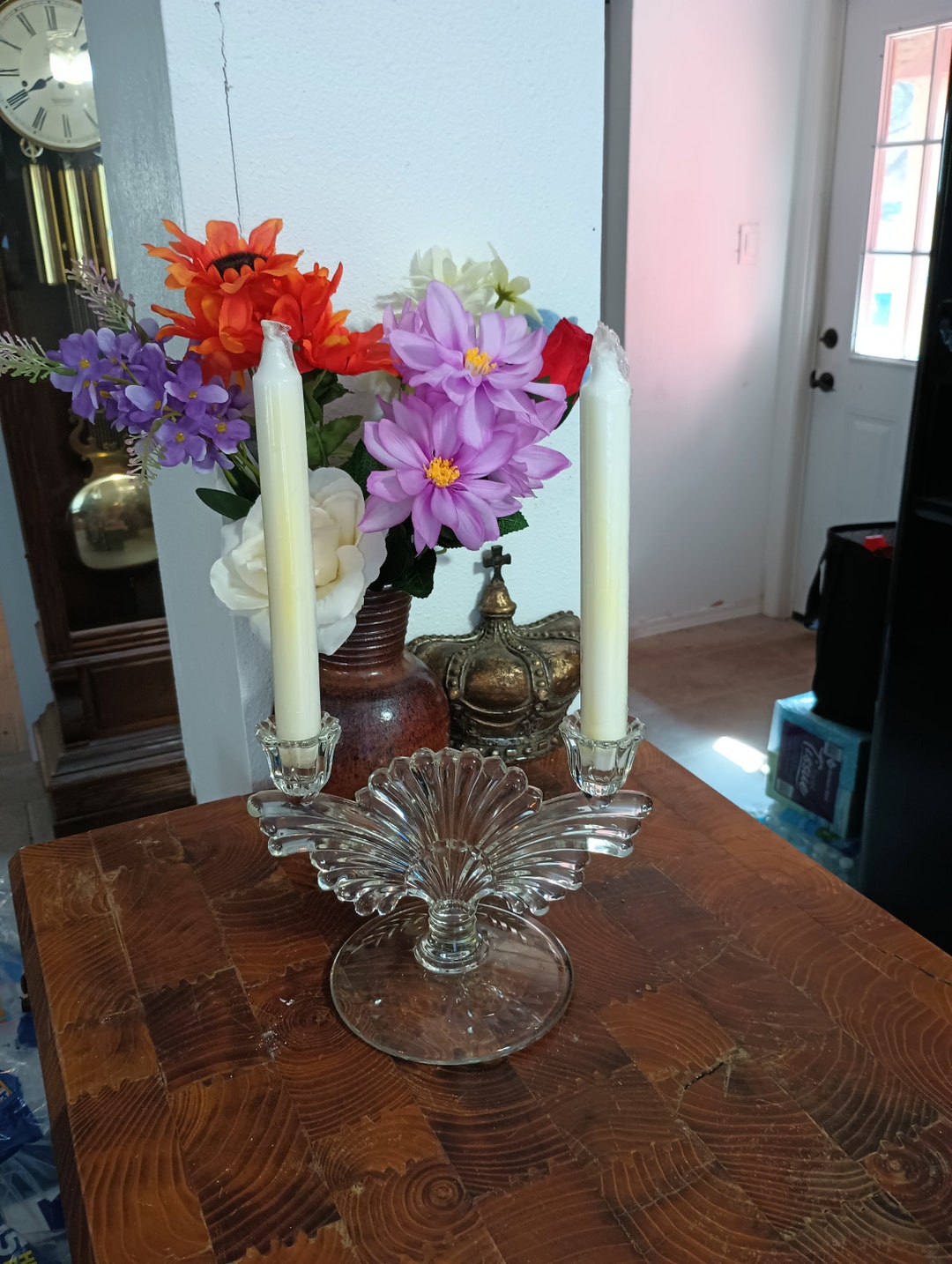 Antique Paden City Glass Crystal “maya” Double Socket Candle Holder ...