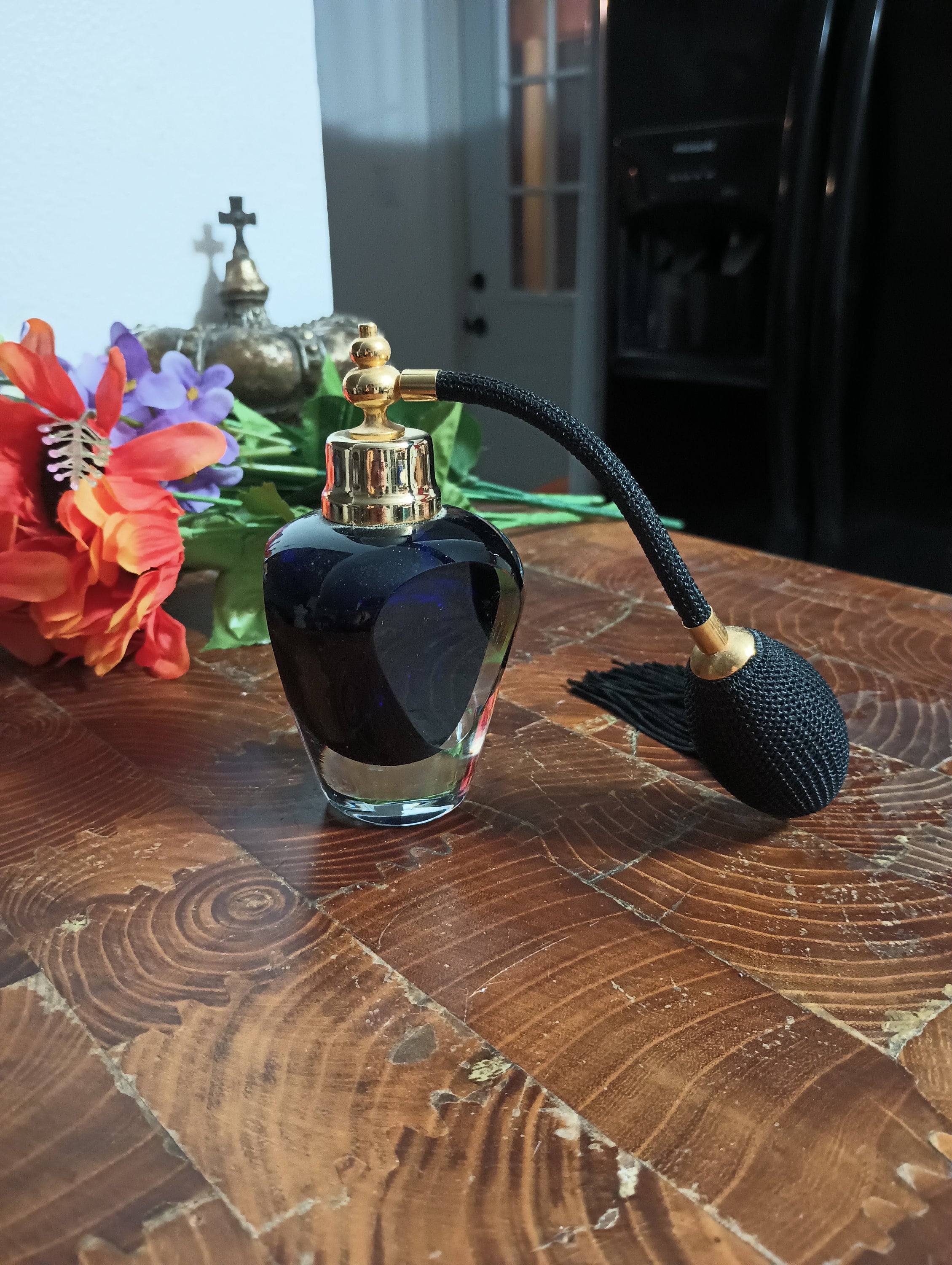 Vintage Royal Limited Cobalt Crystal Perfume Atomizer Bottle Black Mesh ...