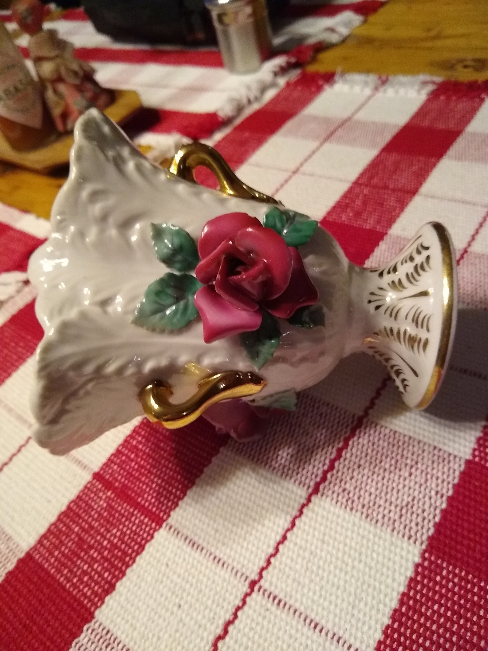 Vintage Lefton China Flower Vase With 3D Roses and Gold - Etsy