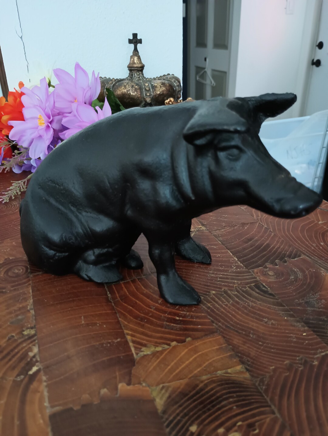 Antique Farmhouse Cast Iron Pig Coin Bank - Etsy