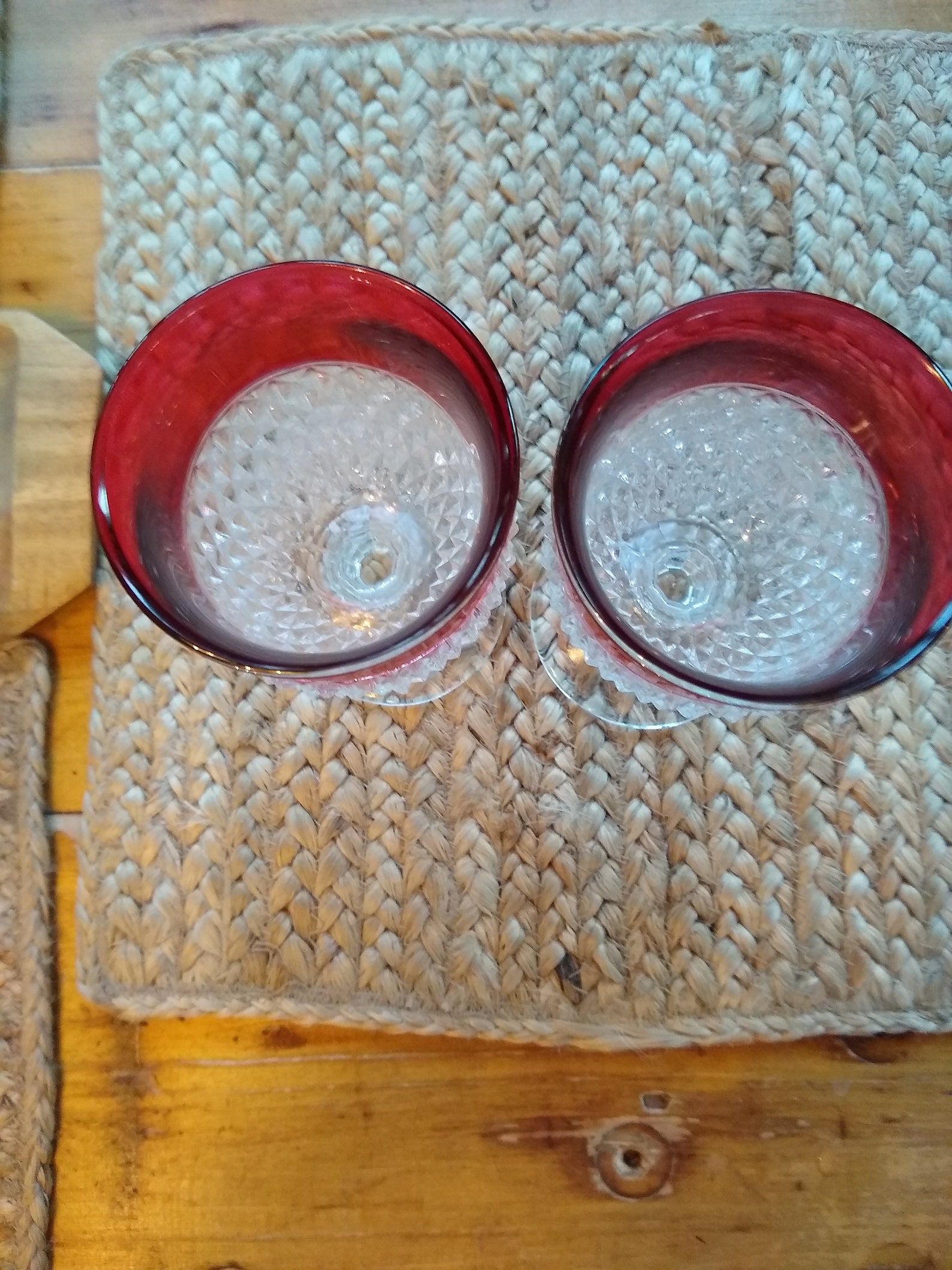 2 INDIANA 6 1/2 RUBY DIAMOND Point Water Goblets 1950s | Etsy