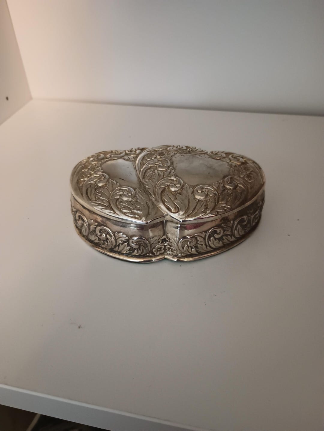 Double Heart Silver Plated Vintage 90s Godinger Jewelry Box Red Velvet ...