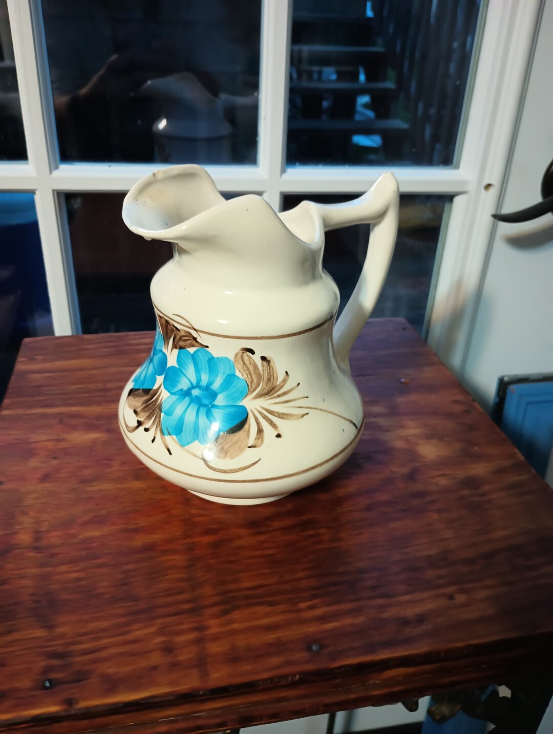 Ceramic Blue Flower Hand Painted Pitcher - Etsy