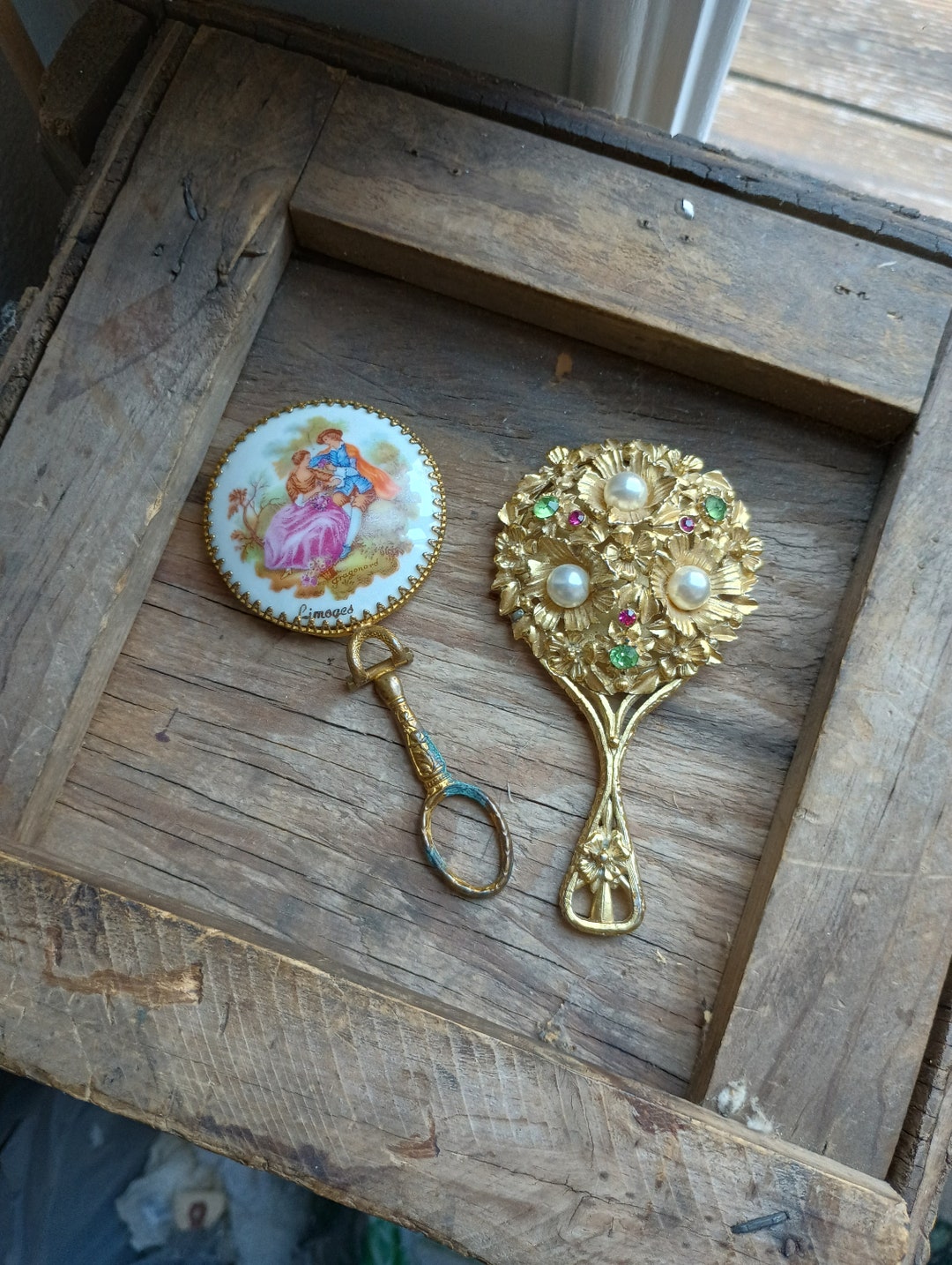 2 Vintage Hand Held Mirrors - Etsy