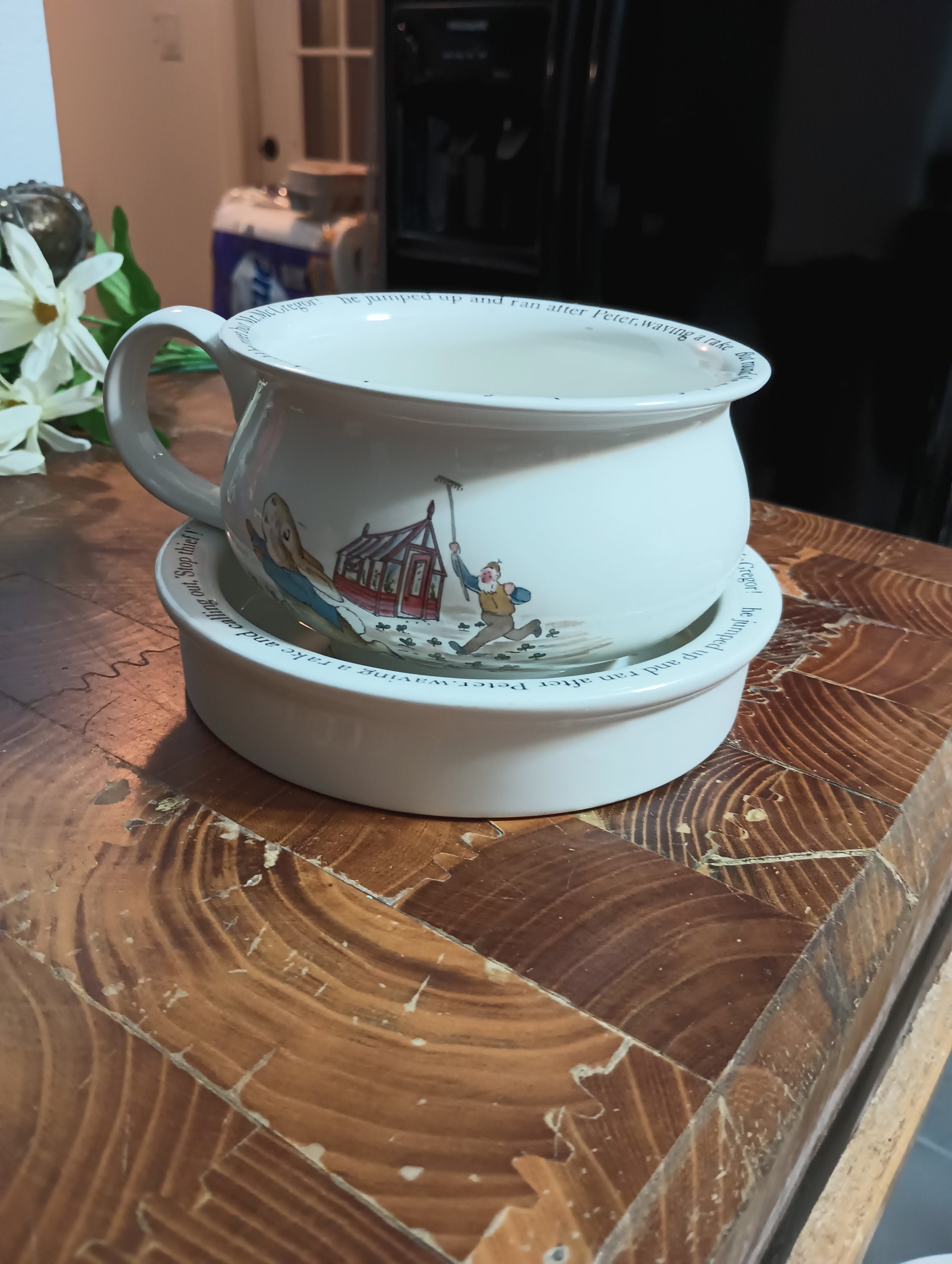 1980s Wedgwood Bone China Peter Rabbit stop Thief Design Porringer Bowl ...