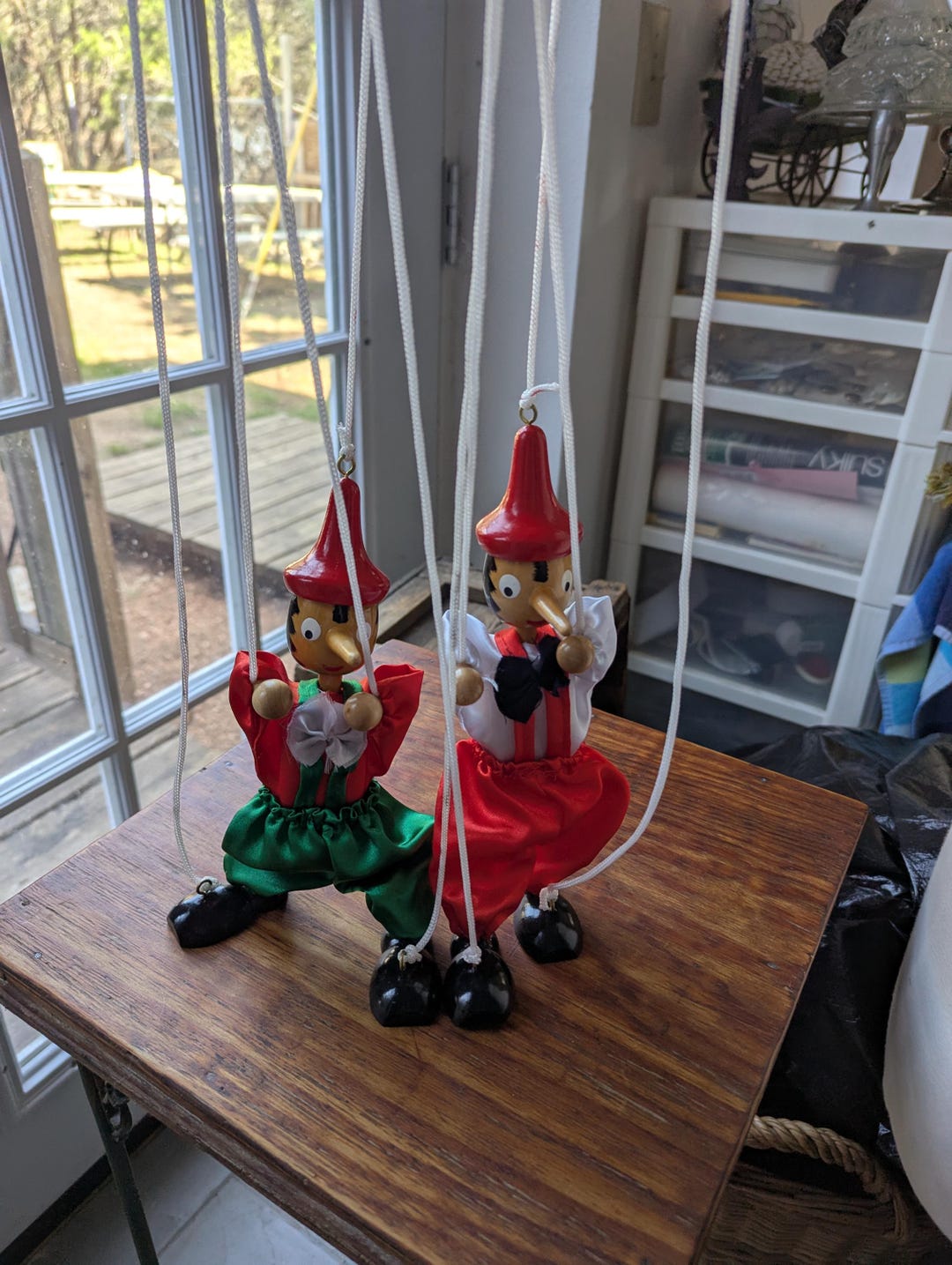 A Pair of 1960 Pinocchio Marionette Puppet 7.5" Wooden String Toy Red ...