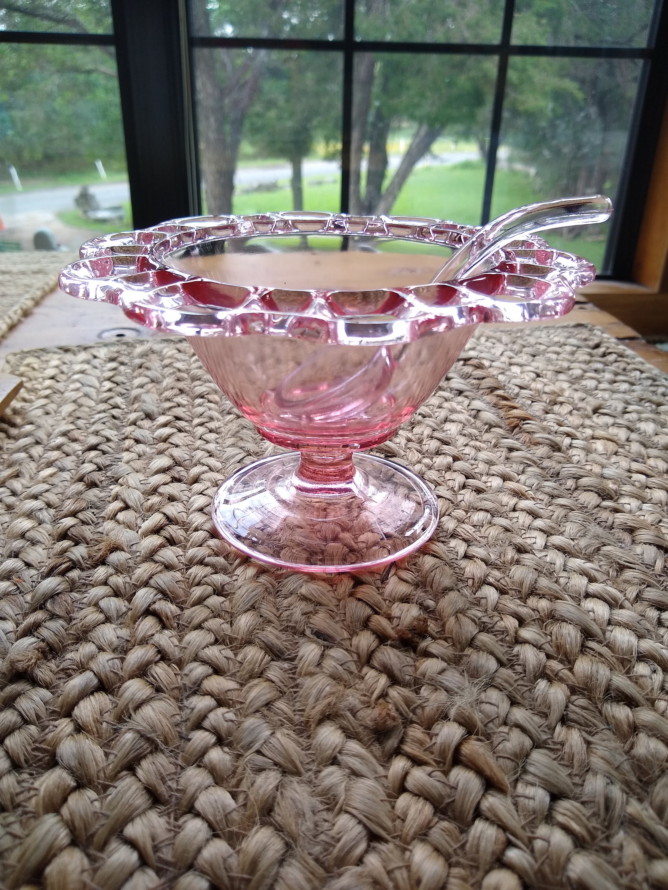 LANCASTER Pink Depression Clear Glass LACE Edged Mayo Bowl - Etsy