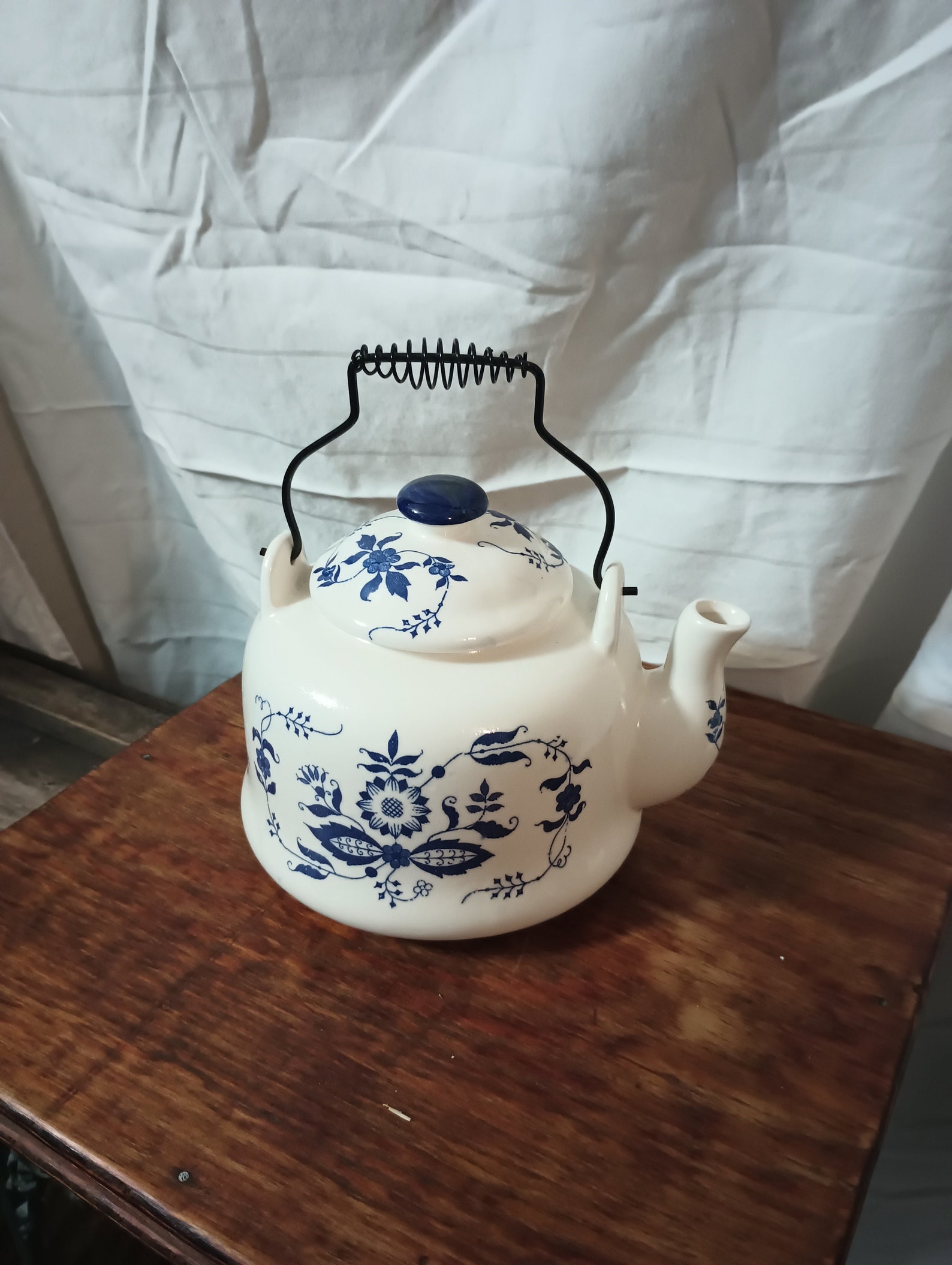Vintage Nevco Japan Teapot W/ Wire Handle Blue Onion Delft Colors 1960 ...