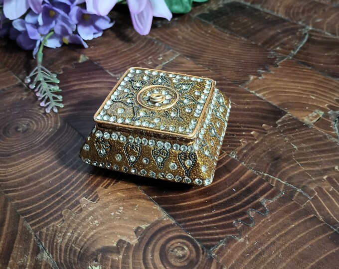 Two's Company Bejeweled Gold Trinket Boxes With Gold Tone Tray / Boho ...