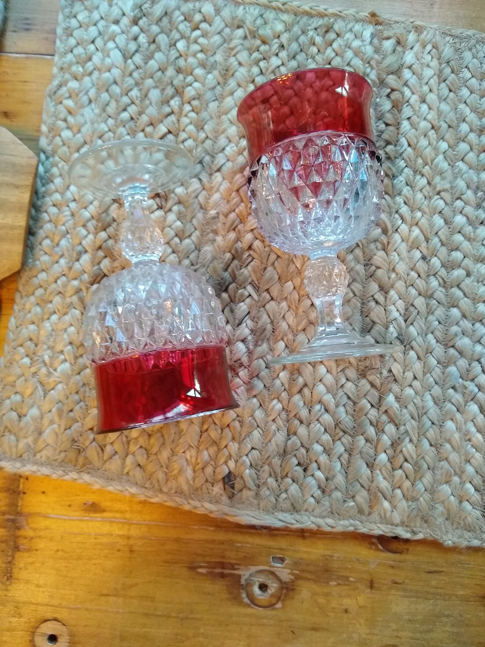 2 INDIANA 6 1/2 RUBY DIAMOND Point Water Goblets 1950s | Etsy