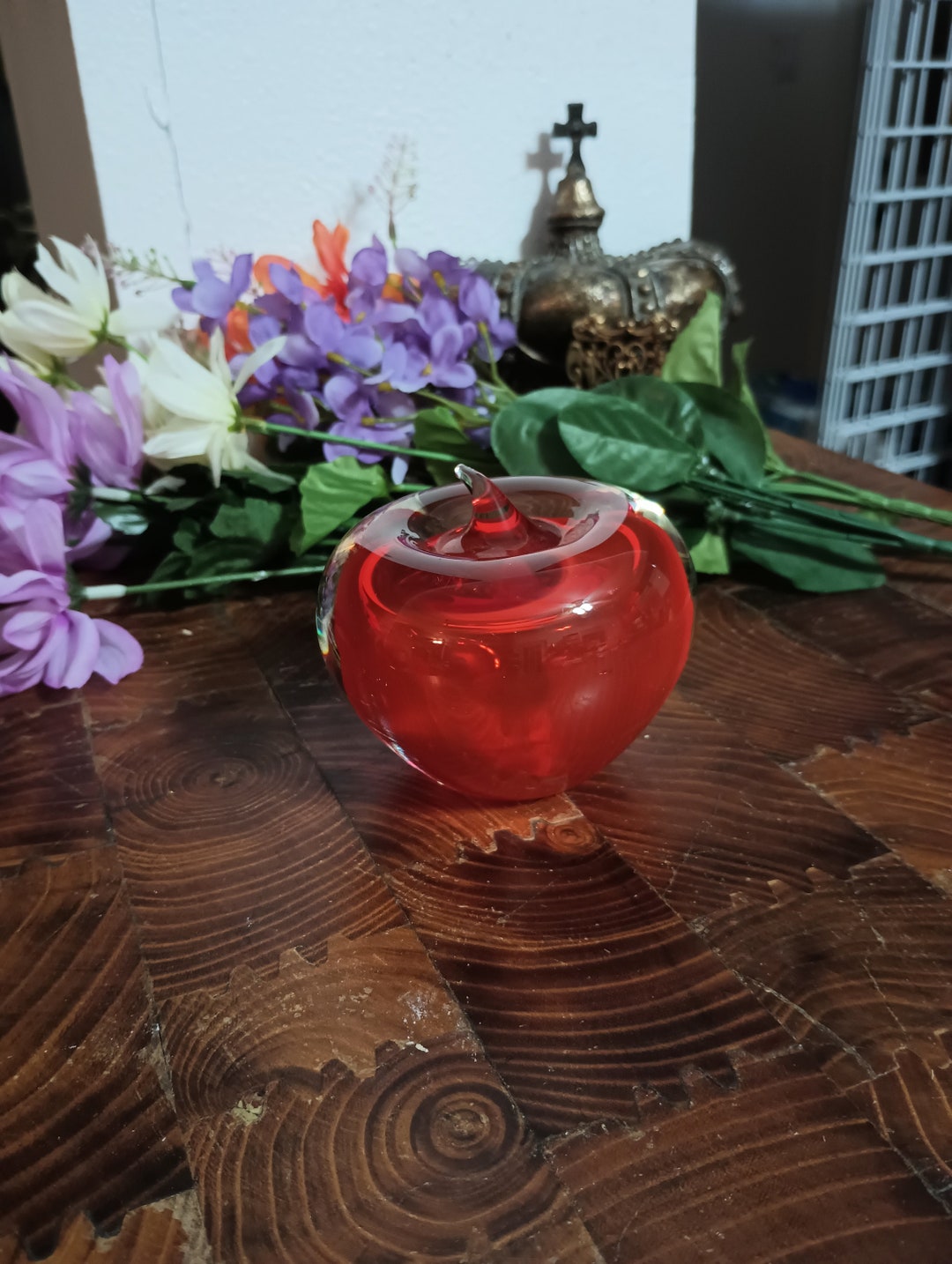 Vintage Blenko Hand Blown Art Glass Red Apple Paperweight - Etsy