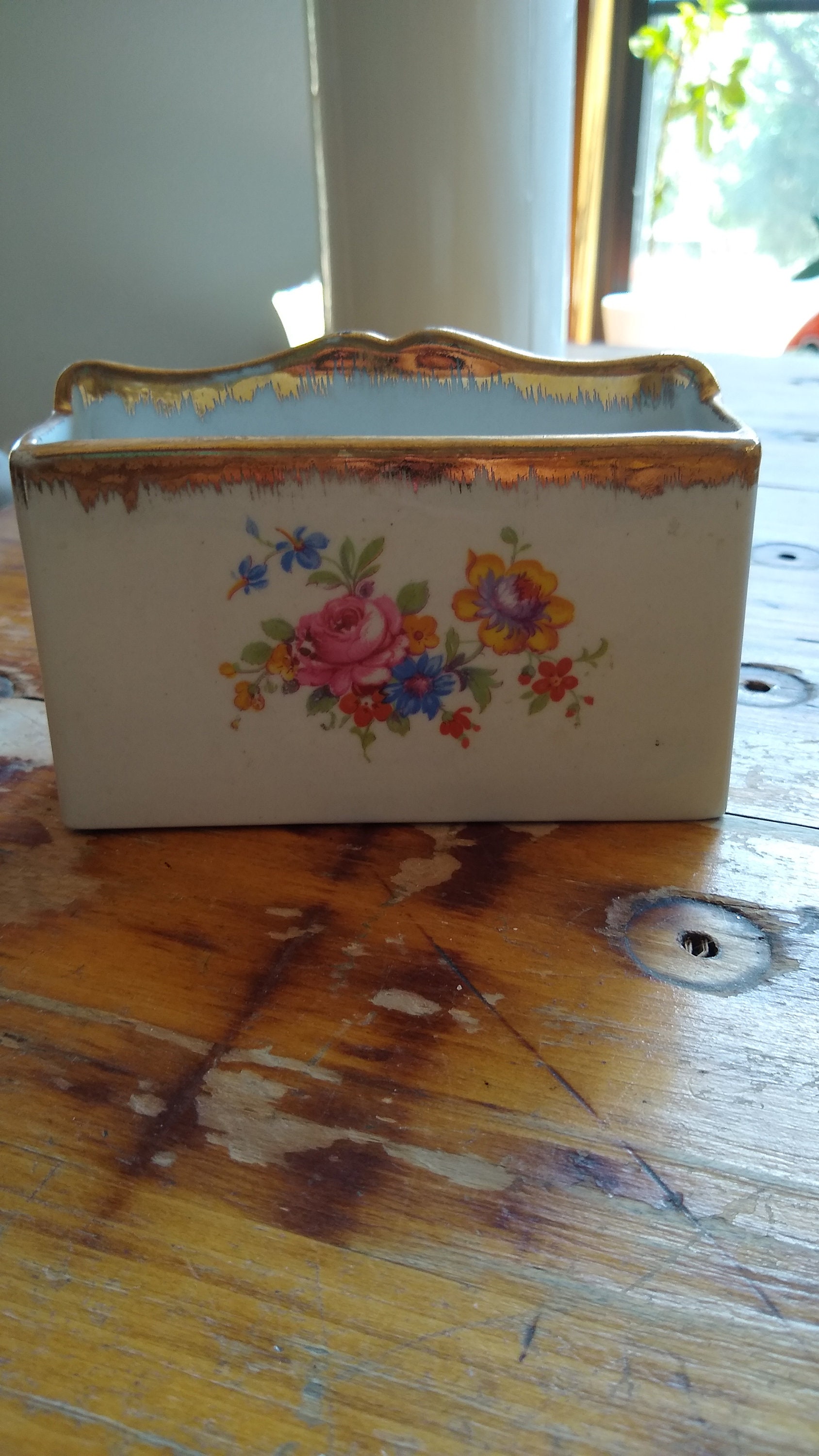 Antique Old Paris Porcelain Limoges Desk Letter Holder Box Floral Sprig ...