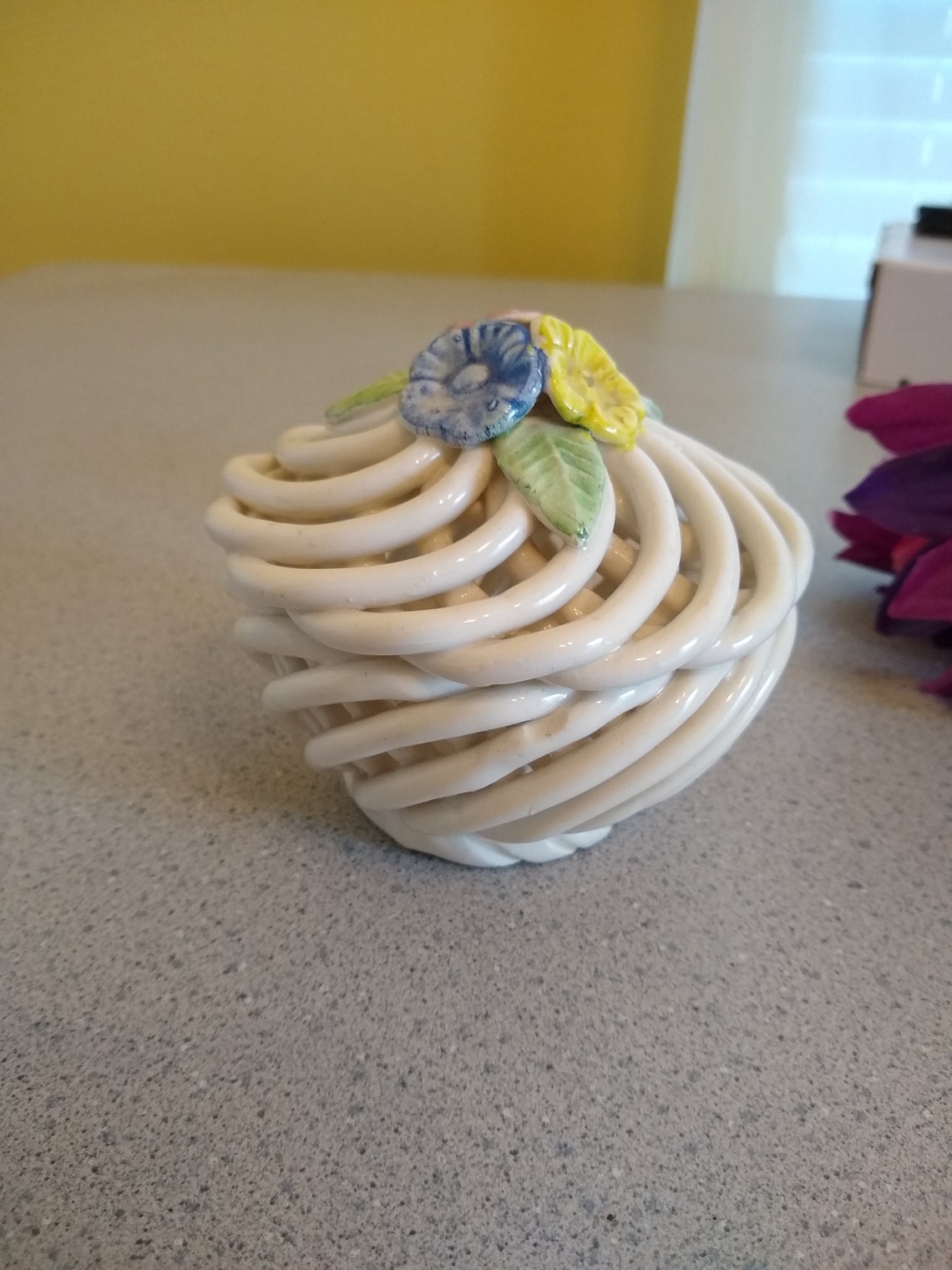 Vintage Spanish Porcelain Woven Twig Style Basket Flowers Made | Etsy