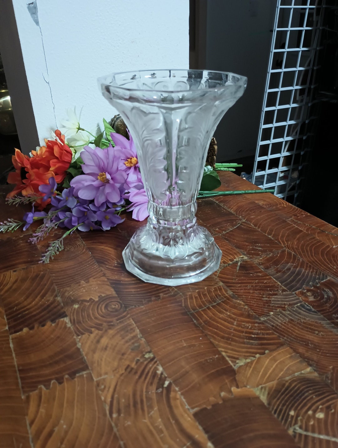 Vintage Frosted Glass Flower Vase on One End Flipped Over It's A Candle ...