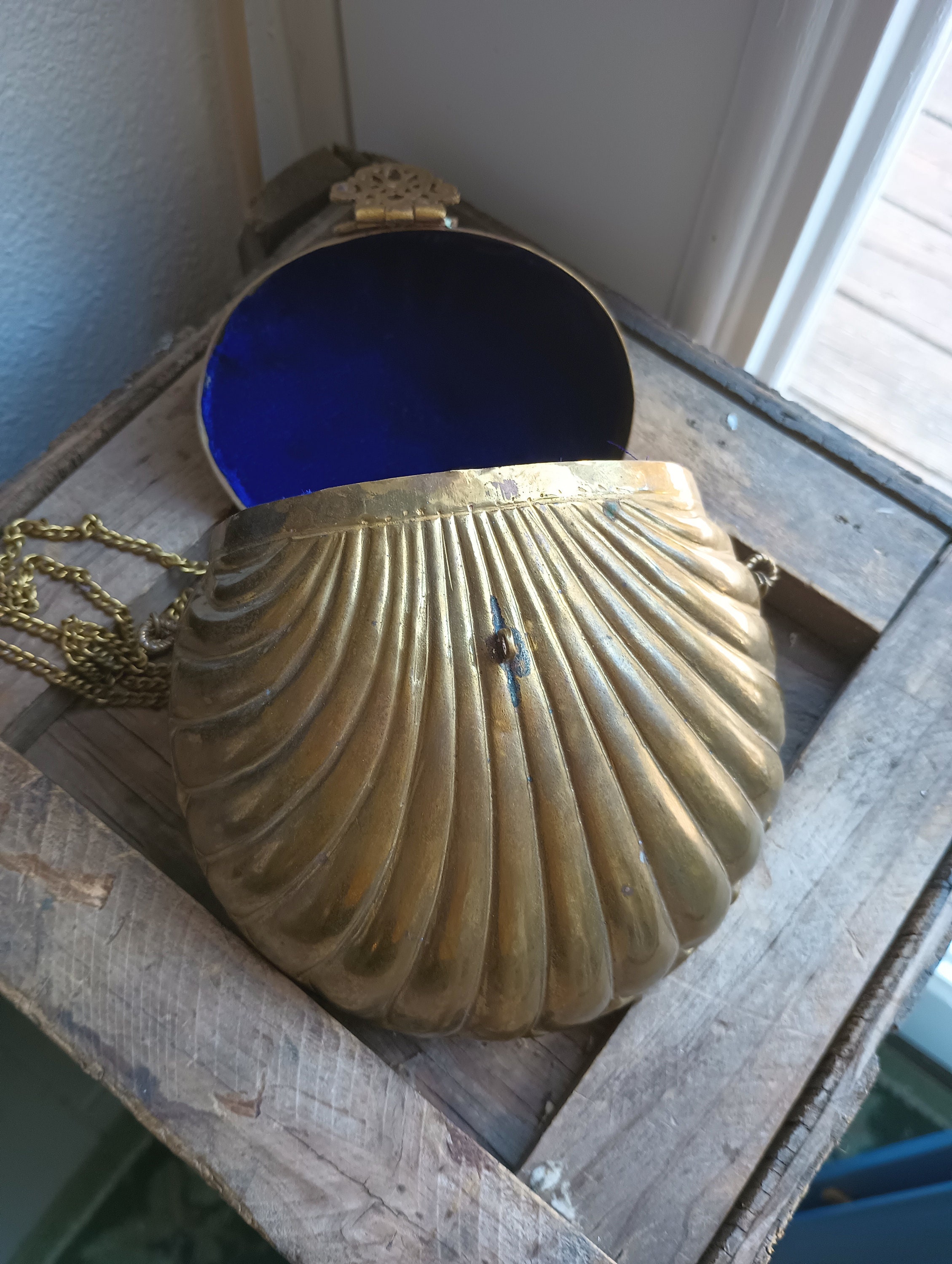 Antique Brass Clamshell Purse Lined With Royal Purple Velvet - Etsy