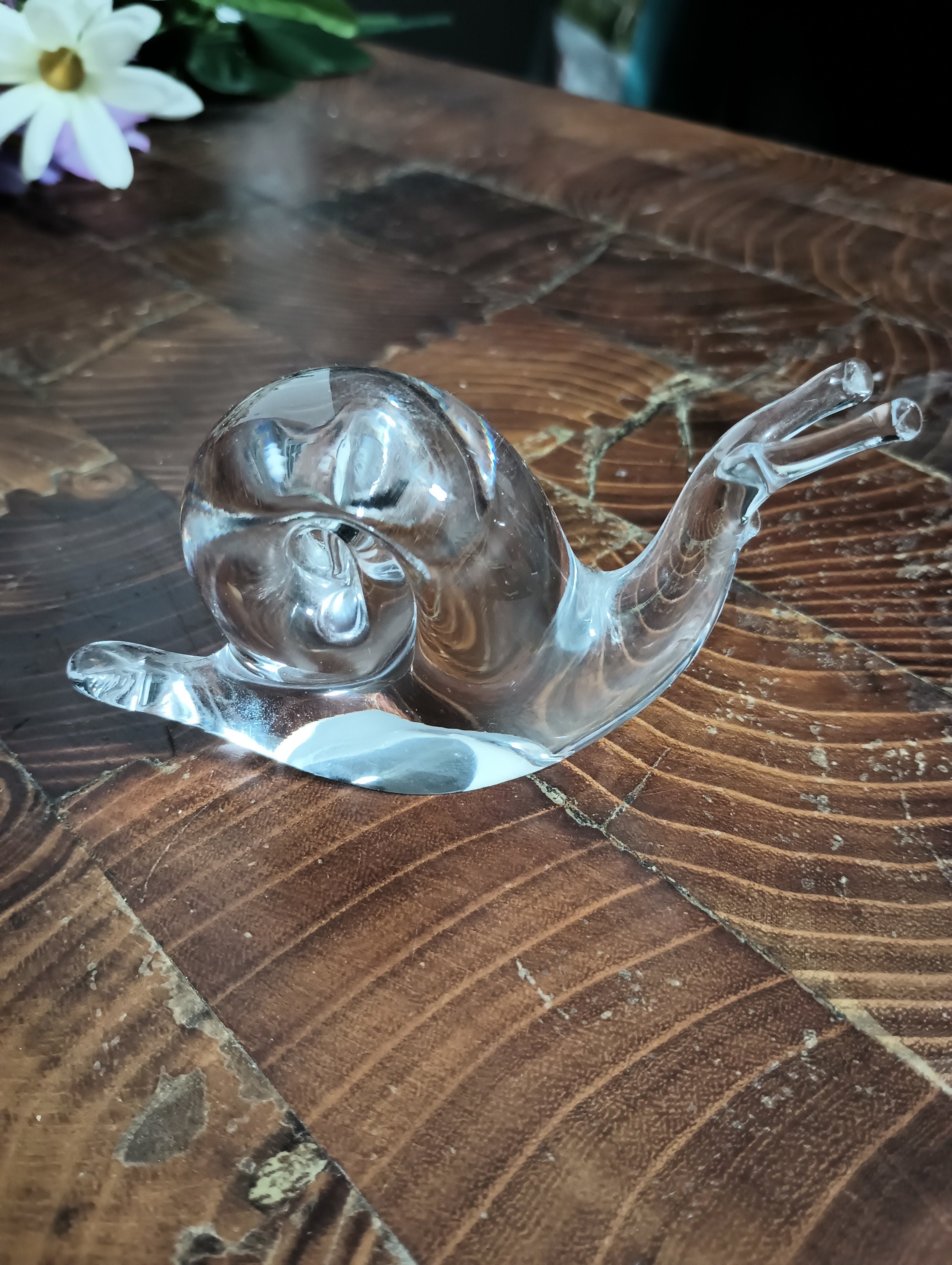 Vintage Clear Glass Snail Figurine - Etsy