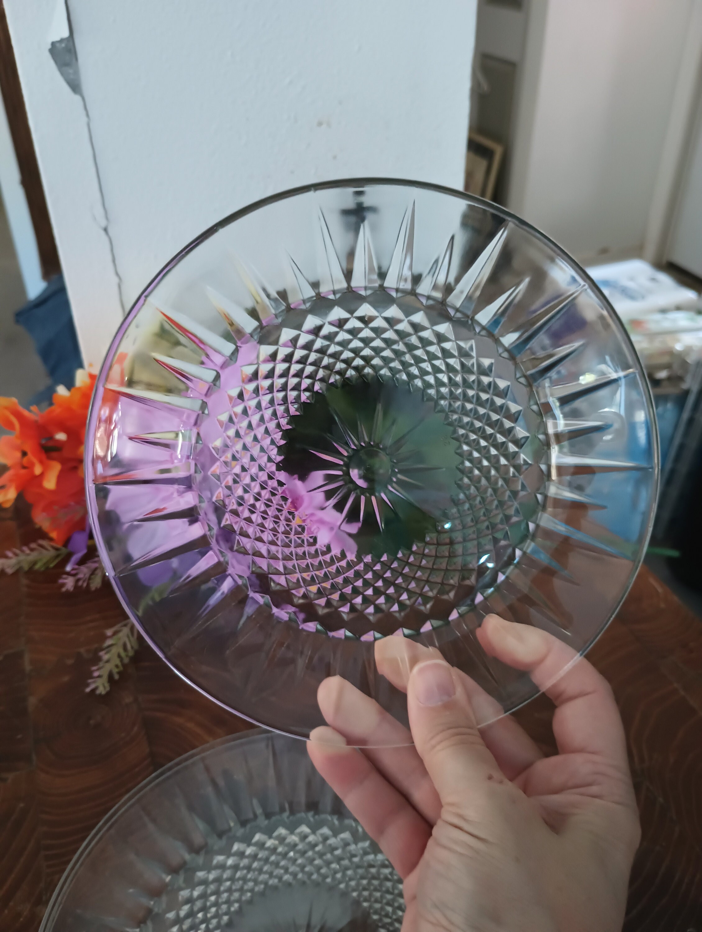 Arcoroc France Cut Glass Starburst Sun Pattern 7.5 Salad or Dessert ...