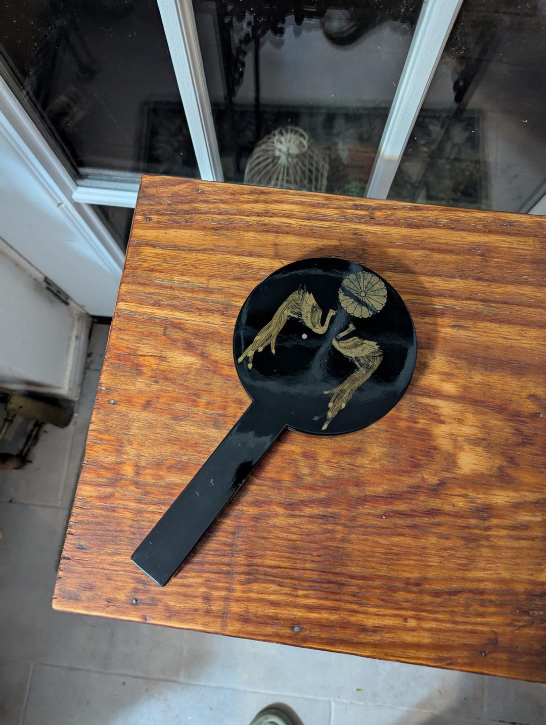 Vintage Otagiri Japan Hand Mirror: Black Lacquer Peacocks, Nesting ...