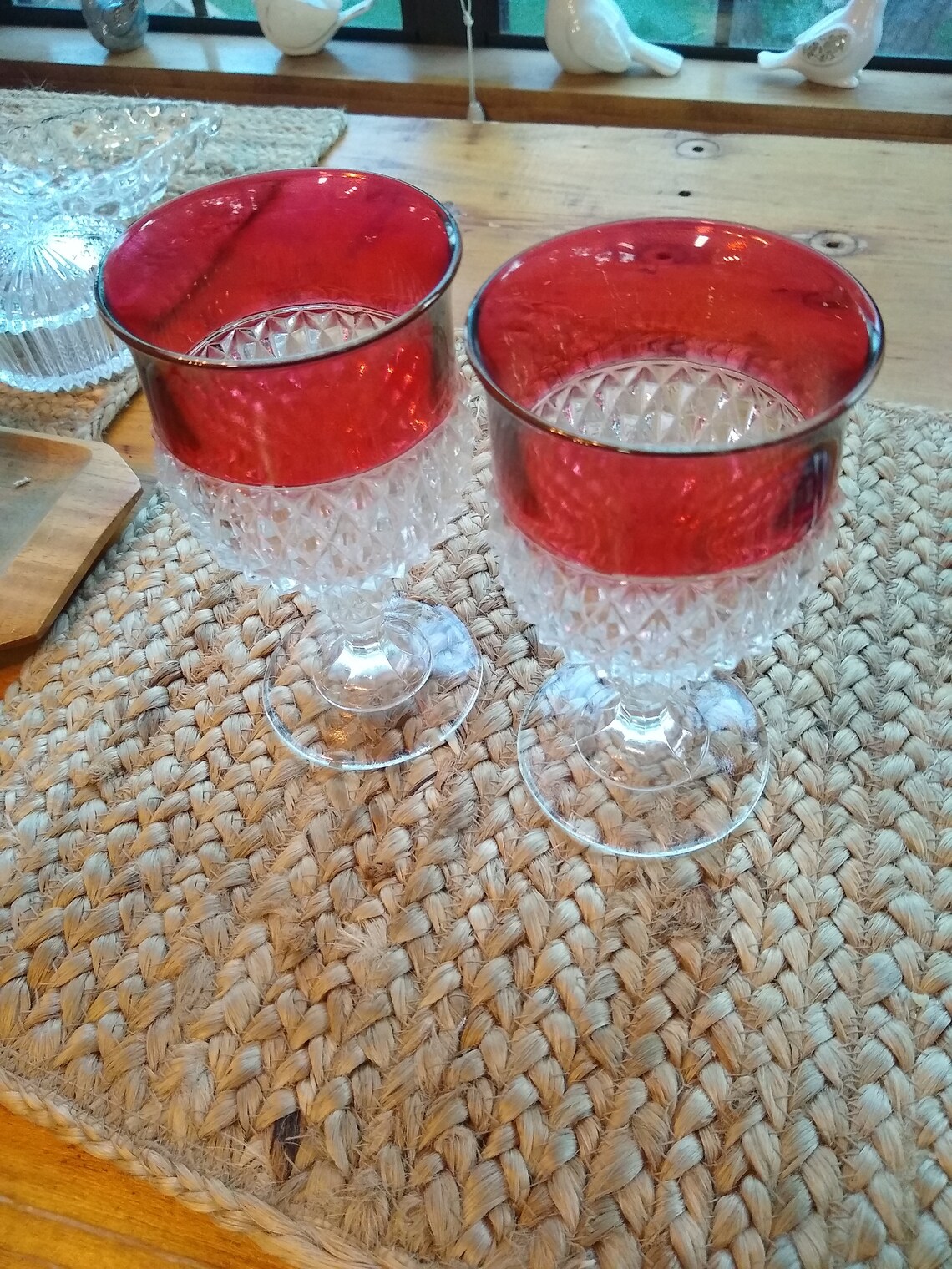 2 INDIANA 6 1/2 RUBY DIAMOND Point Water Goblets 1950s | Etsy