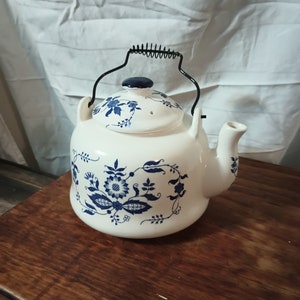 Vintage Nevco Japan Teapot W/ Wire Handle Blue Onion Delft Colors 1960 ...
