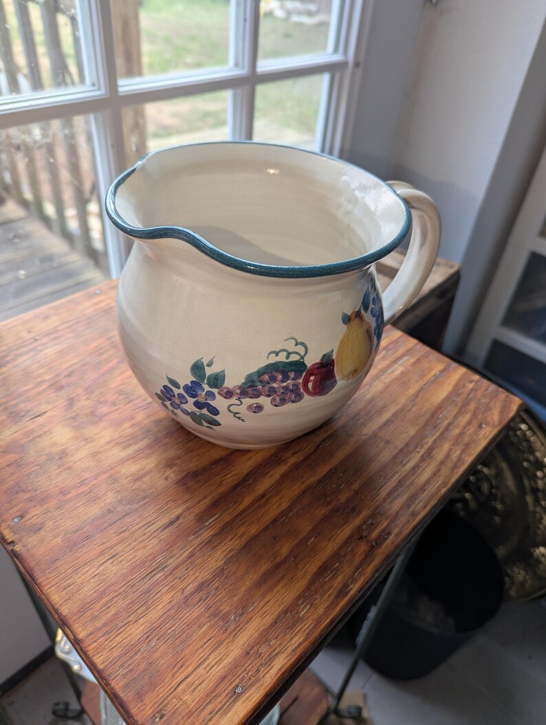 Cagle Road Pottery Pitcher With Fruit/floral Design - Etsy