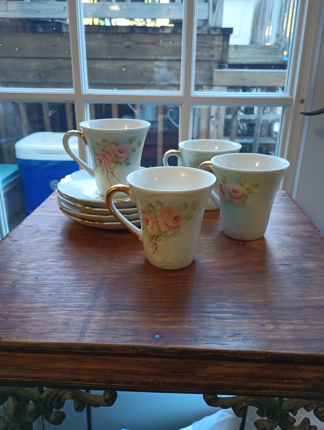 4 Porcelain Hand Painted Tea Cups and 4 Saucers - Etsy