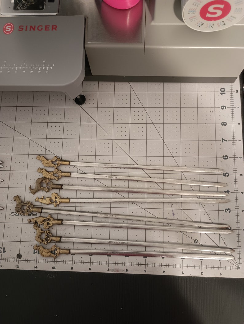 Mid-century Modern Metal Turkish Skewers With Brass Animal Design Tops ...