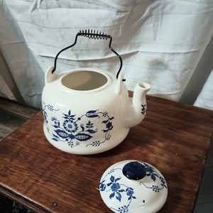 Vintage Nevco Japan Teapot W/ Wire Handle Blue Onion Delft Colors 1960 ...