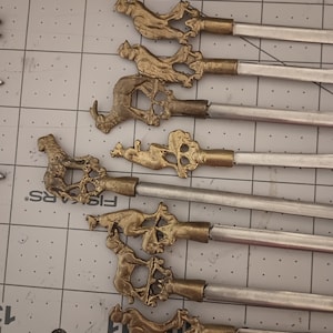 Mid-century Modern Metal Turkish Skewers With Brass Animal Design Tops ...