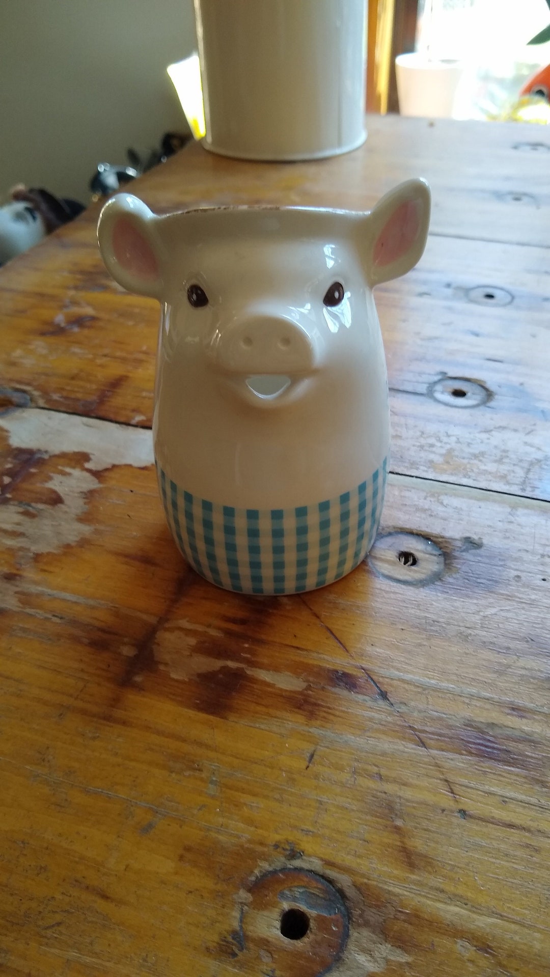 Grasslands Road Ceramic Mini Pitcher Pig Creamer 5" Farmhouse Gingham ...