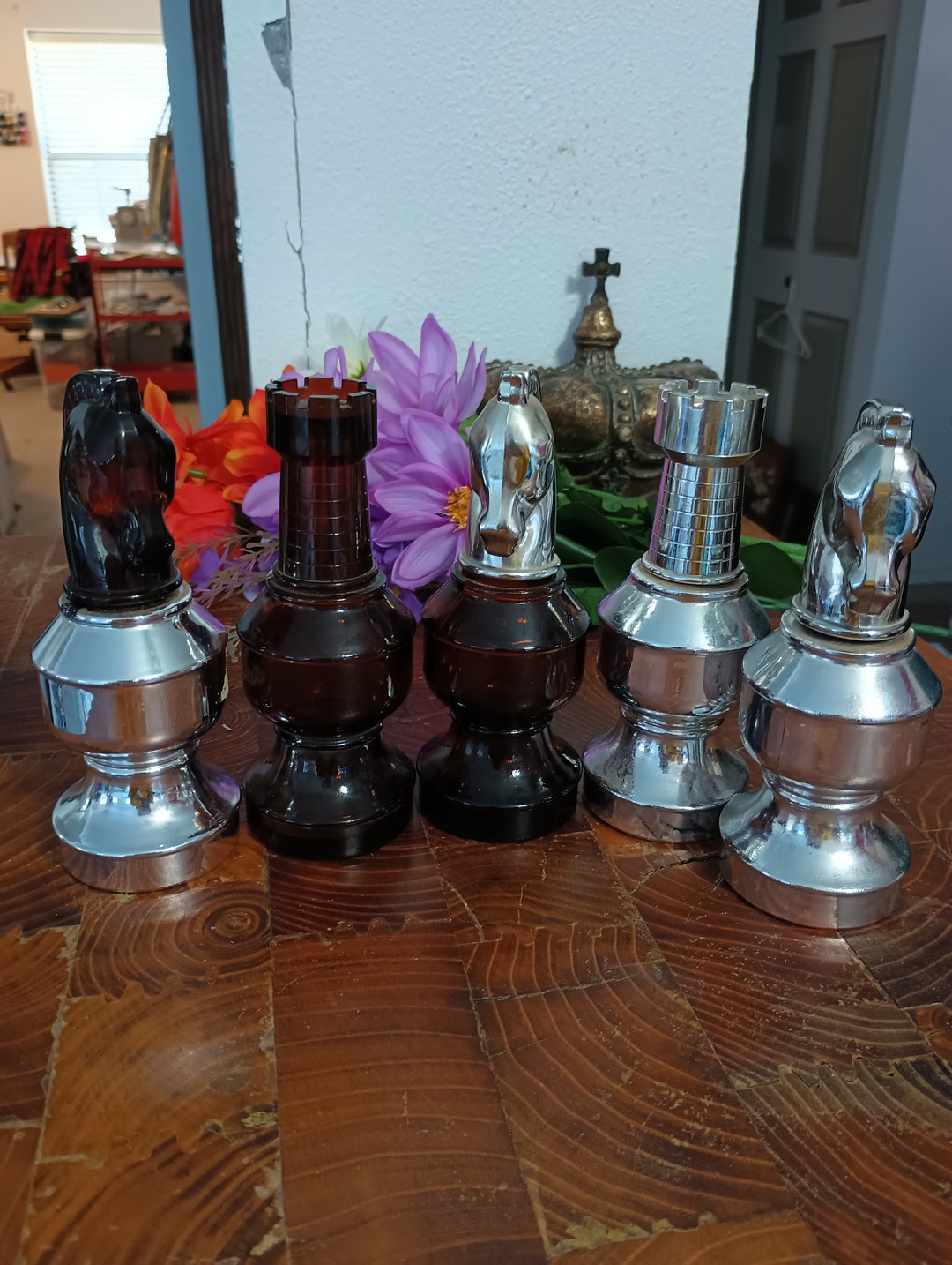 Vintage Avon Chess Piece Bottles: Rook & Knight, Brown Glass Cologne - Etsy