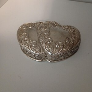 Double Heart Silver Plated Vintage 90s Godinger Jewelry Box Red Velvet ...