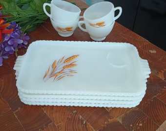 Anchor Hocking Fire King Wheat Snack Plates With Cups - Set of 4 - Made ...