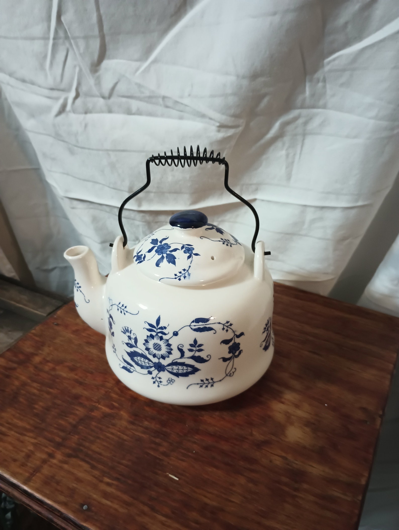 Vintage Nevco Japan Teapot W/ Wire Handle Blue Onion Delft Colors 1960 ...
