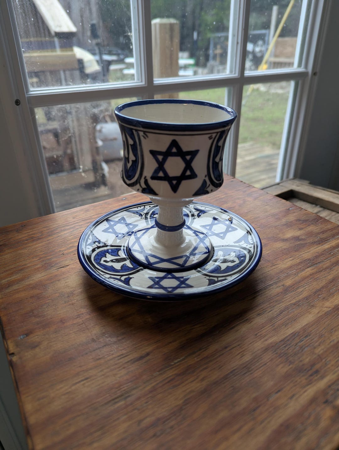 Hand-painted Moroccan Ceramic Kiddush Cup With Plate: Star of David - Etsy
