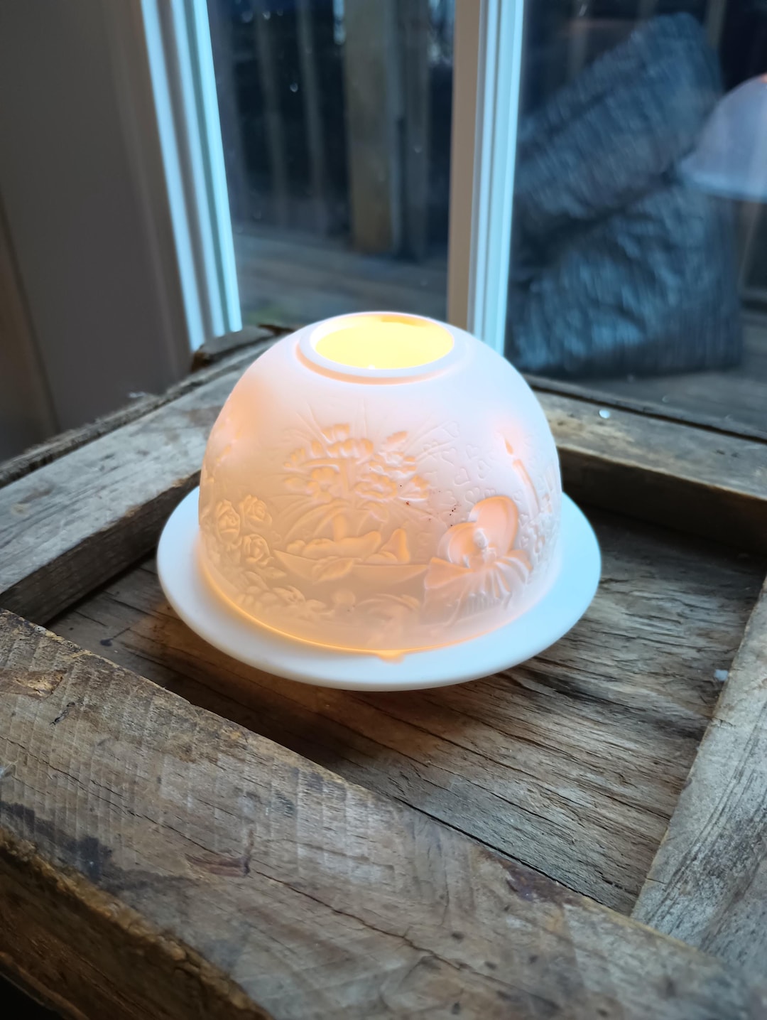 Vintage BERNARDAUD FAIRY Light/lamp, Carved Roses/flowers, Lithophane ...