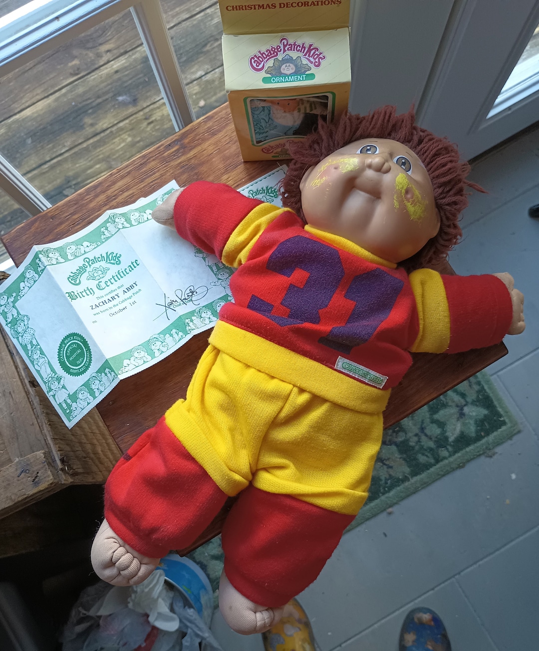 1984 Cabbage Patch Kids ~ Boy ~ Brown Hair ~ Brown Eyes ~football Sweat ...