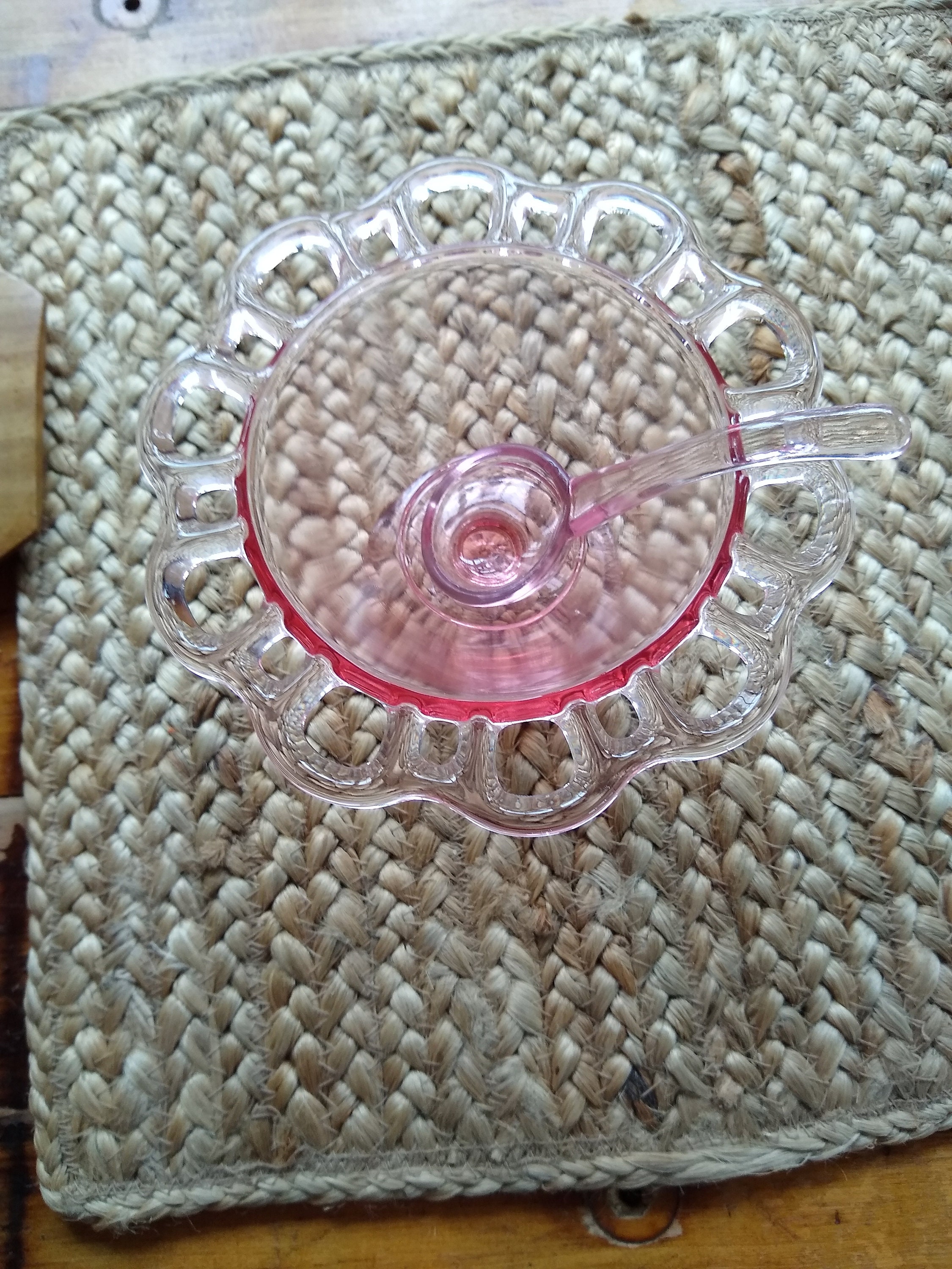 LANCASTER Pink Depression Clear Glass LACE Edged Mayo Bowl - Etsy