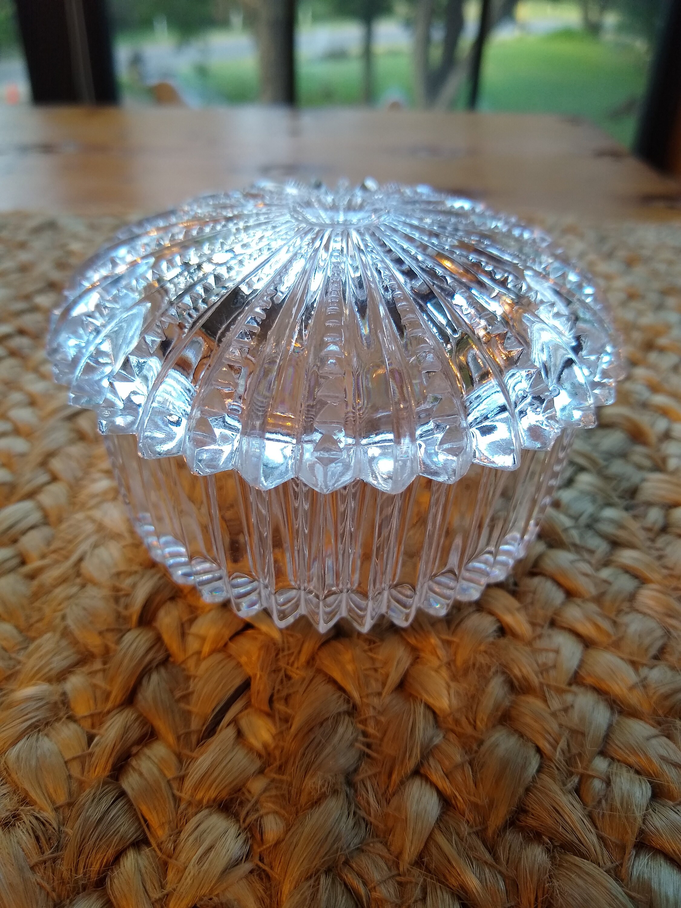 Cut Crystal Round Covered Trinket Box Ribbed - Etsy