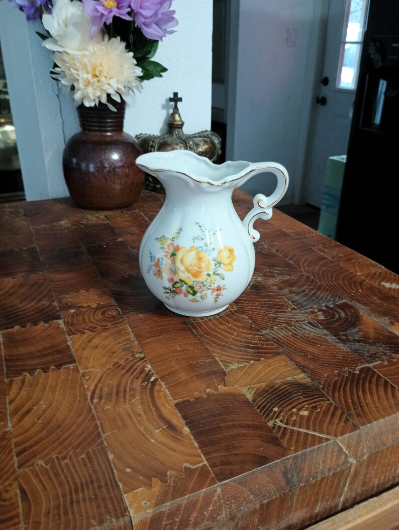 Vintage Royal Crown Pitcher Made in Japan White Yellow Floral Flowers ...