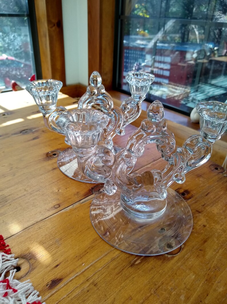 Vintage Cambridge Keyhole Double Candlesticks Etched Floral - Etsy