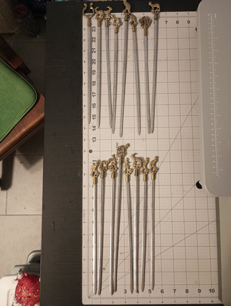 Mid-century Modern Metal Turkish Skewers With Brass Animal Design Tops ...
