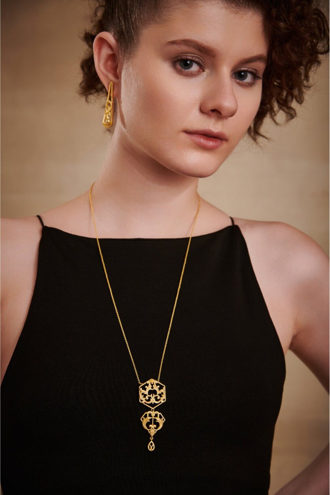 Floral Filigree Long Necklace,vintage Filigree Pendant Necklace,gold ...