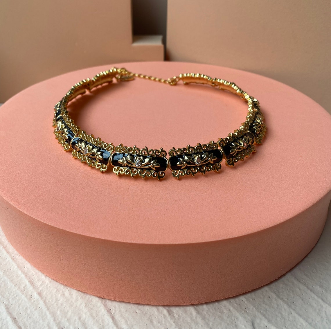 Vintage Choker- Enamel Choker Necklace- Statement Baroque Choker ...